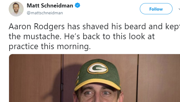 Aaron Rodgers Brings Back Epic Mustache That Has People Comparing Him ...