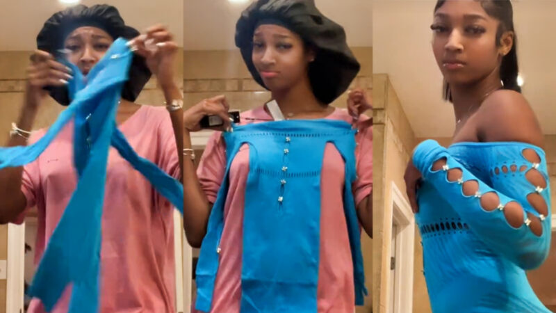 Angel Reese Fits Into Tiny Blue outfit