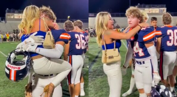 Mother of Football Player Straddles Her Son After Game