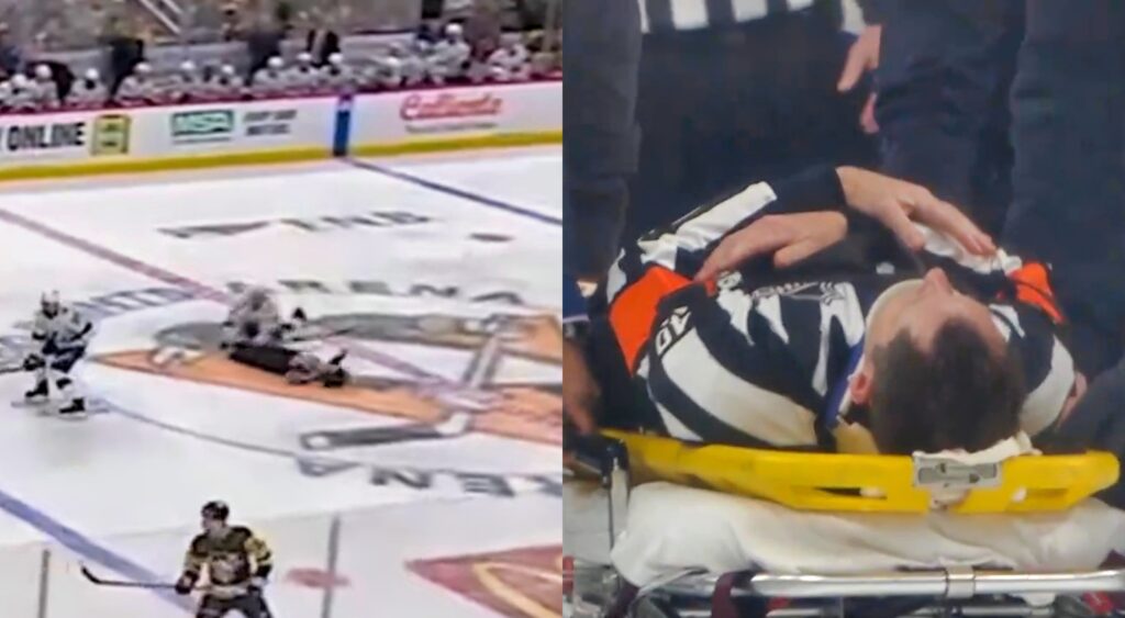 VIDEO: NHL Referee Steve Kozari Stretchered Off The Ice After Being ...