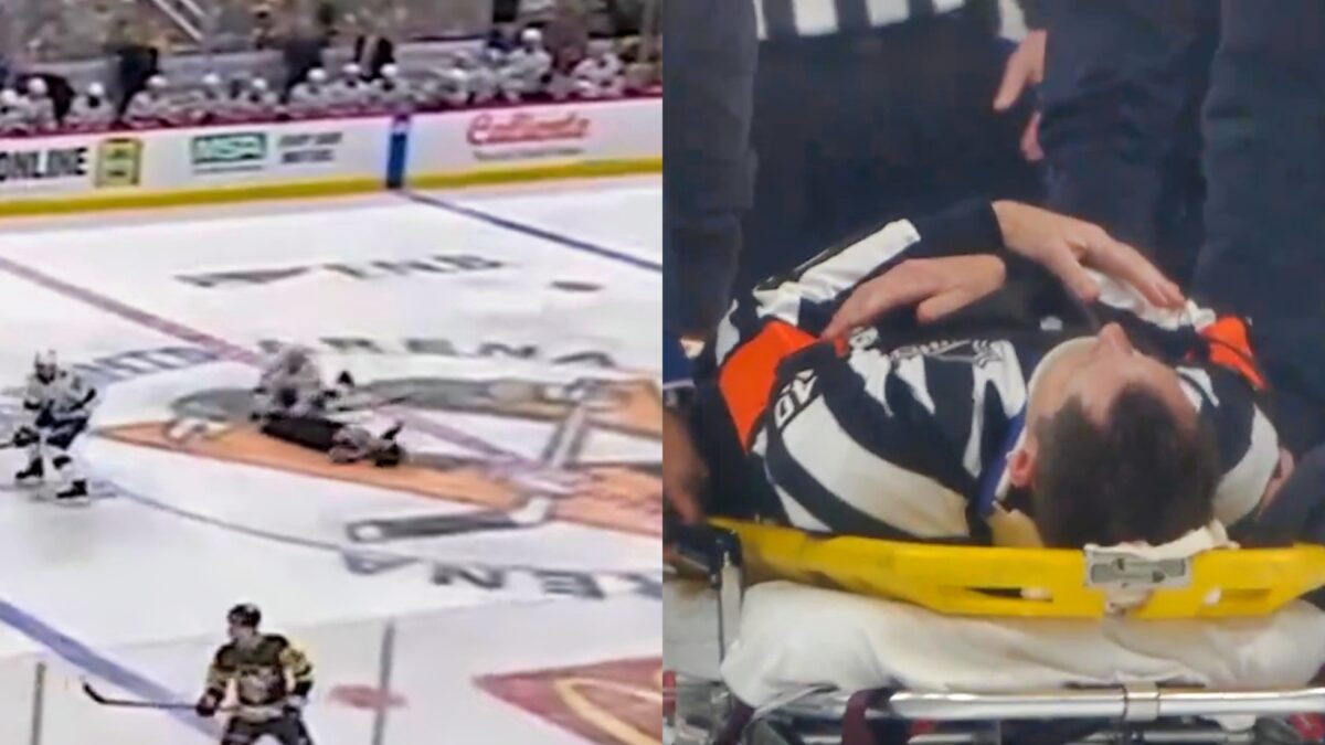 VIDEO: NHL Referee Steve Kozari Stretchered Off The Ice After Being ...
