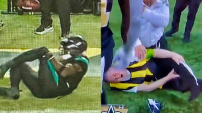 Footage Of Alvin Kamara Breaking Sideline Official's Leg & Just Walking ...