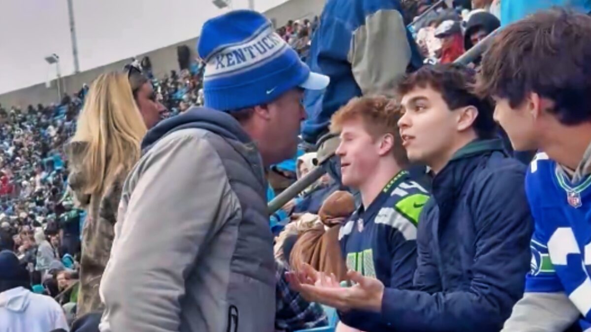 Adult Panthers Fan Threatens To Break Young Seahawks Fan's Nose During ...