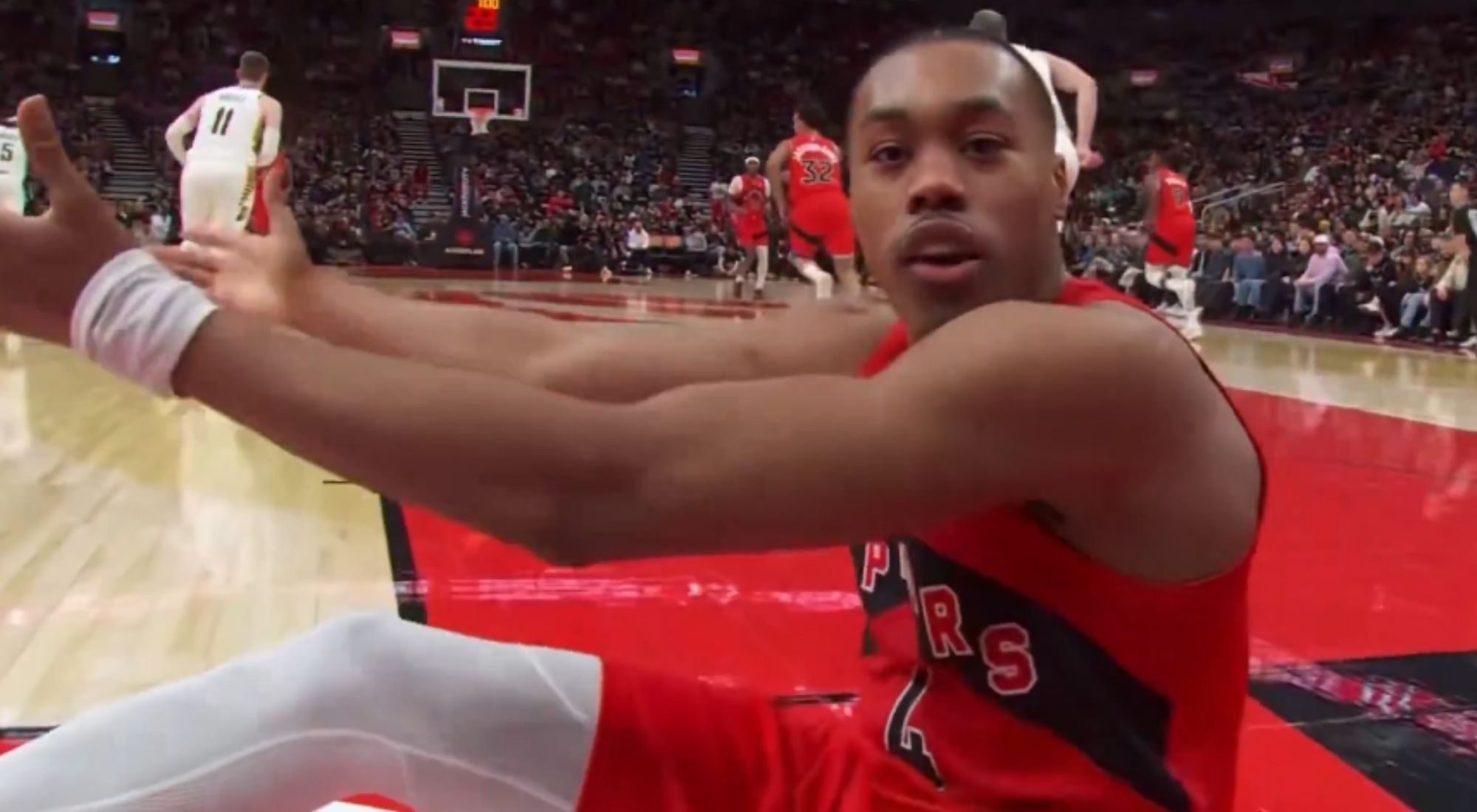 Scottie Barnes Caught Pleading on Camera After Landing Right in Front ...