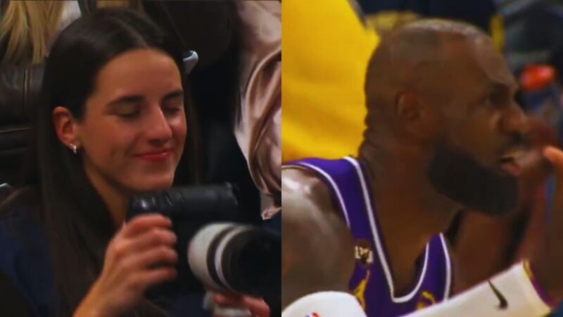 Caitlin Clark Caught Courtside Capturing LeBron James Crashing Out at ...