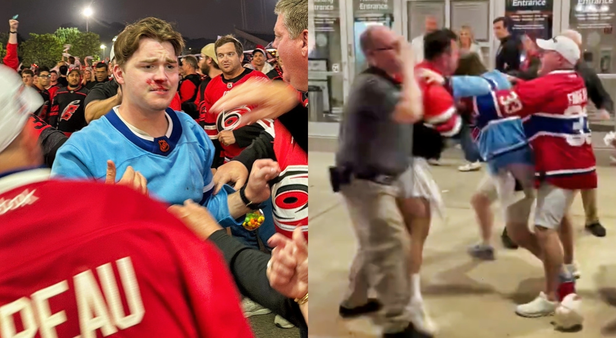 Male Montreal Canadiens Fan Gets Beat & Bloodied By Hurricanes Fans ...