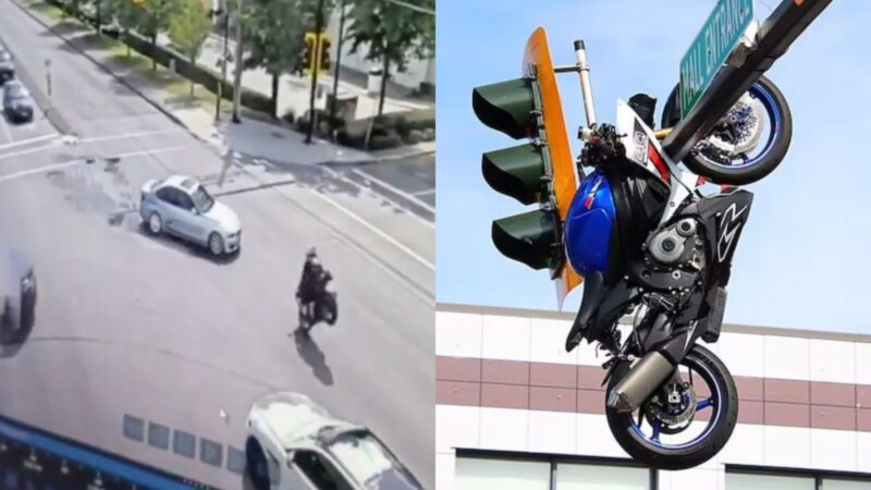 Shocking CCTV Footage Shows Exactly How Motorcycle Was Left Dangling ...