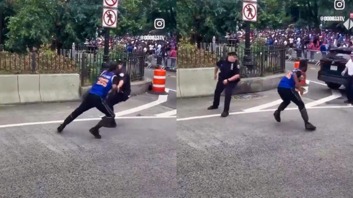 Knicks Fan Breaks Cops Ankles While Fleeing Arrest At Parade